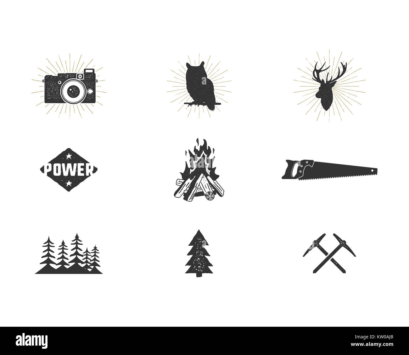 Outdoor adventure silhouette icons set. Climb and camping shapes ...