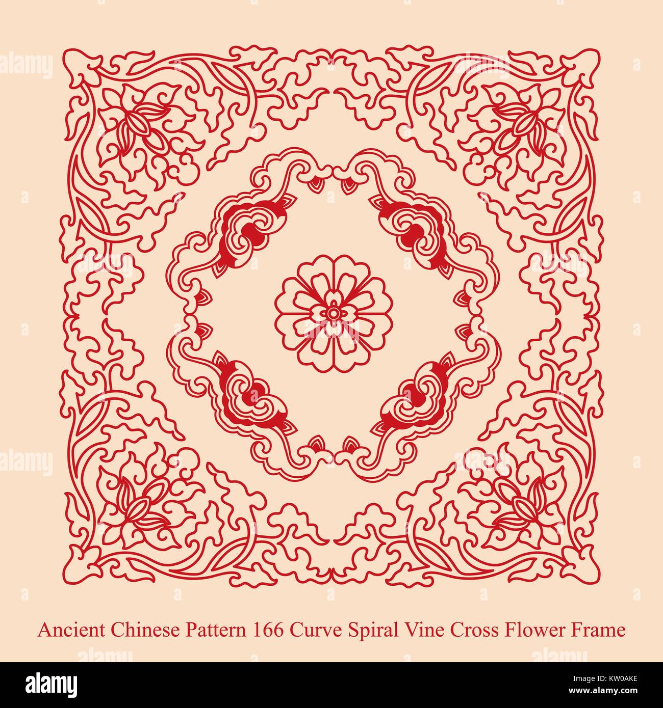 Ancient Chinese Pattern of Curve Spiral Vine Cross Flower Frame Stock ...