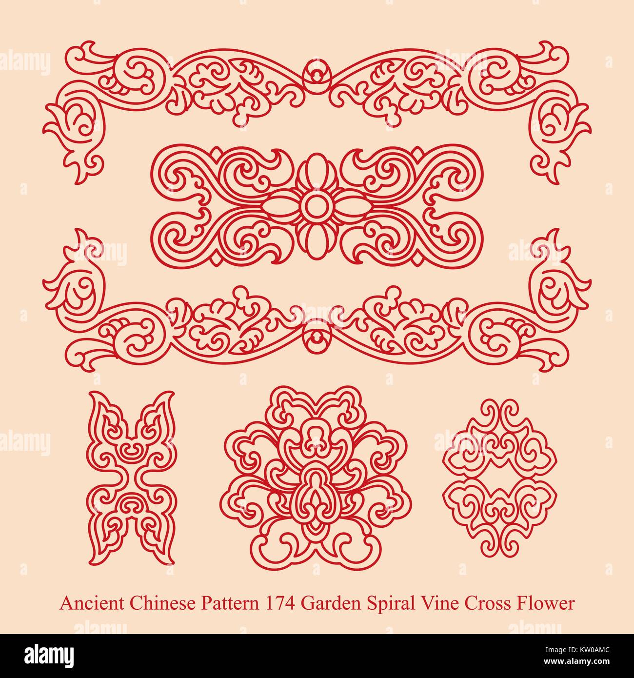 Ancient Chinese Pattern of Garden Spiral Vine Cross Flower Stock Vector ...