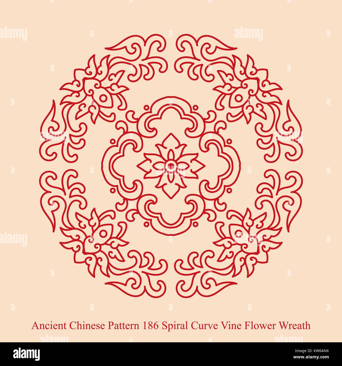 Ancient Chinese Pattern of Spiral Curve Vine Flower Wreath Stock Vector ...