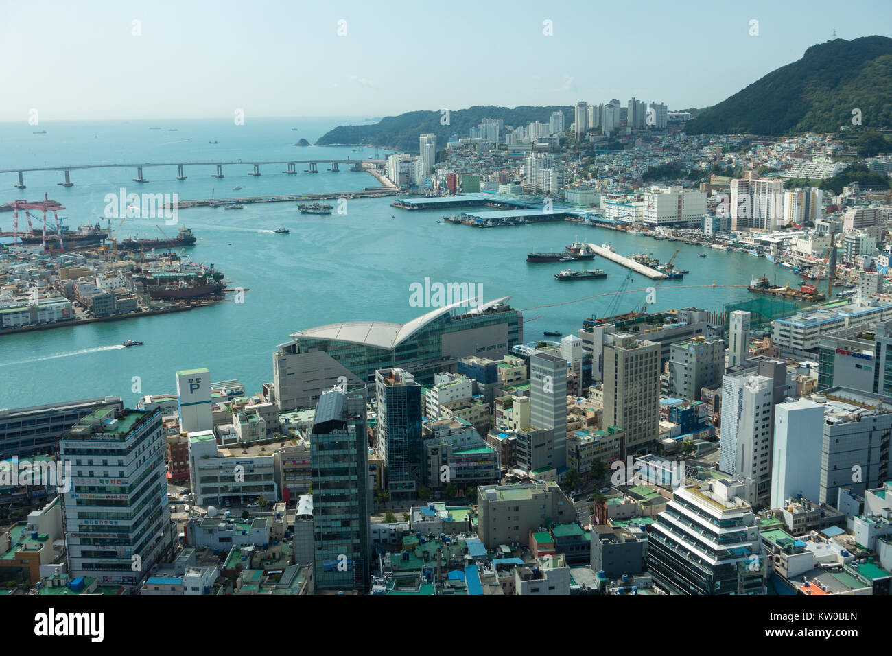 Aerial view of Busan city from Busan Tower. Busan formerly known as ...