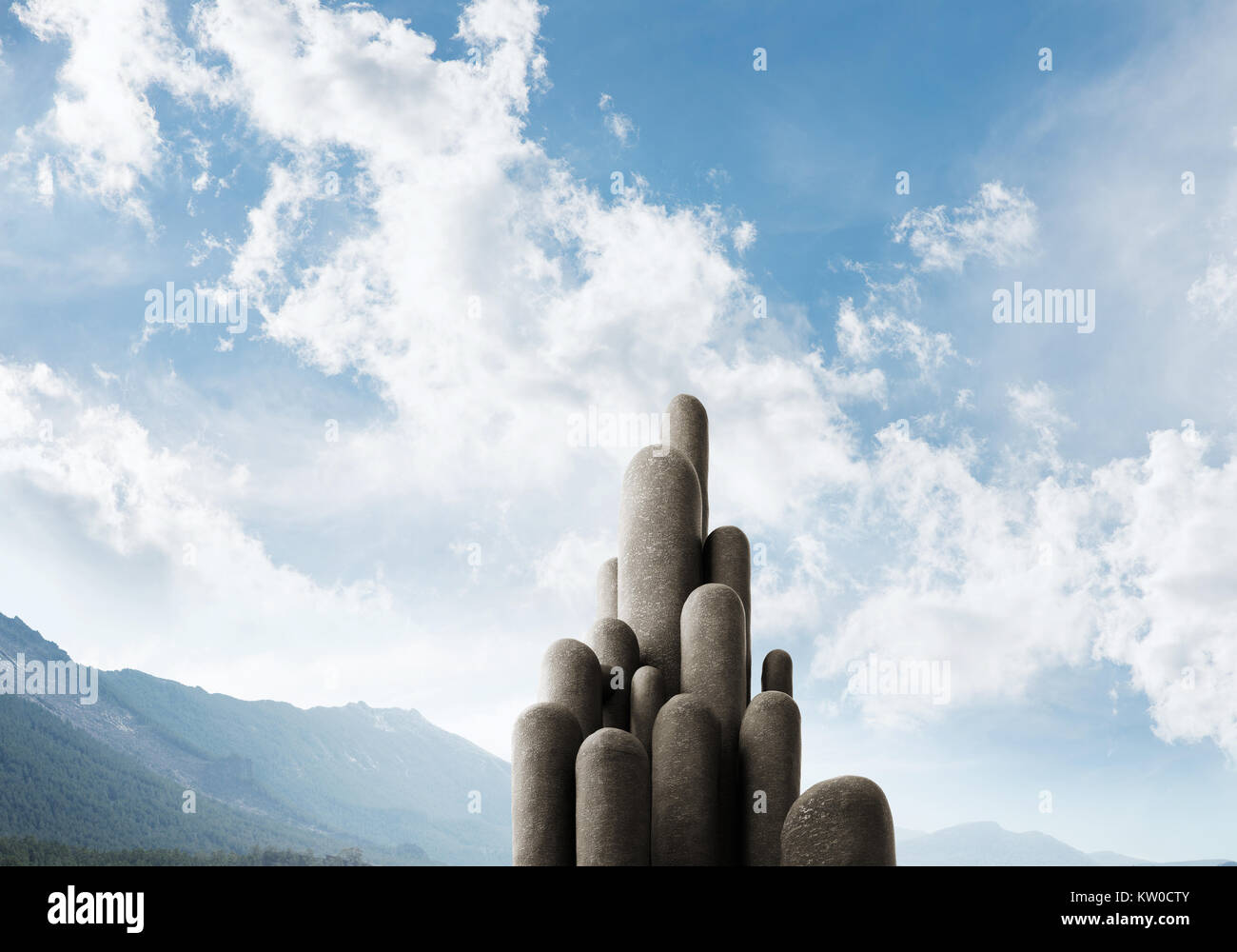 Multiple stone columns with breathtaking landscape Stock Photo - Alamy