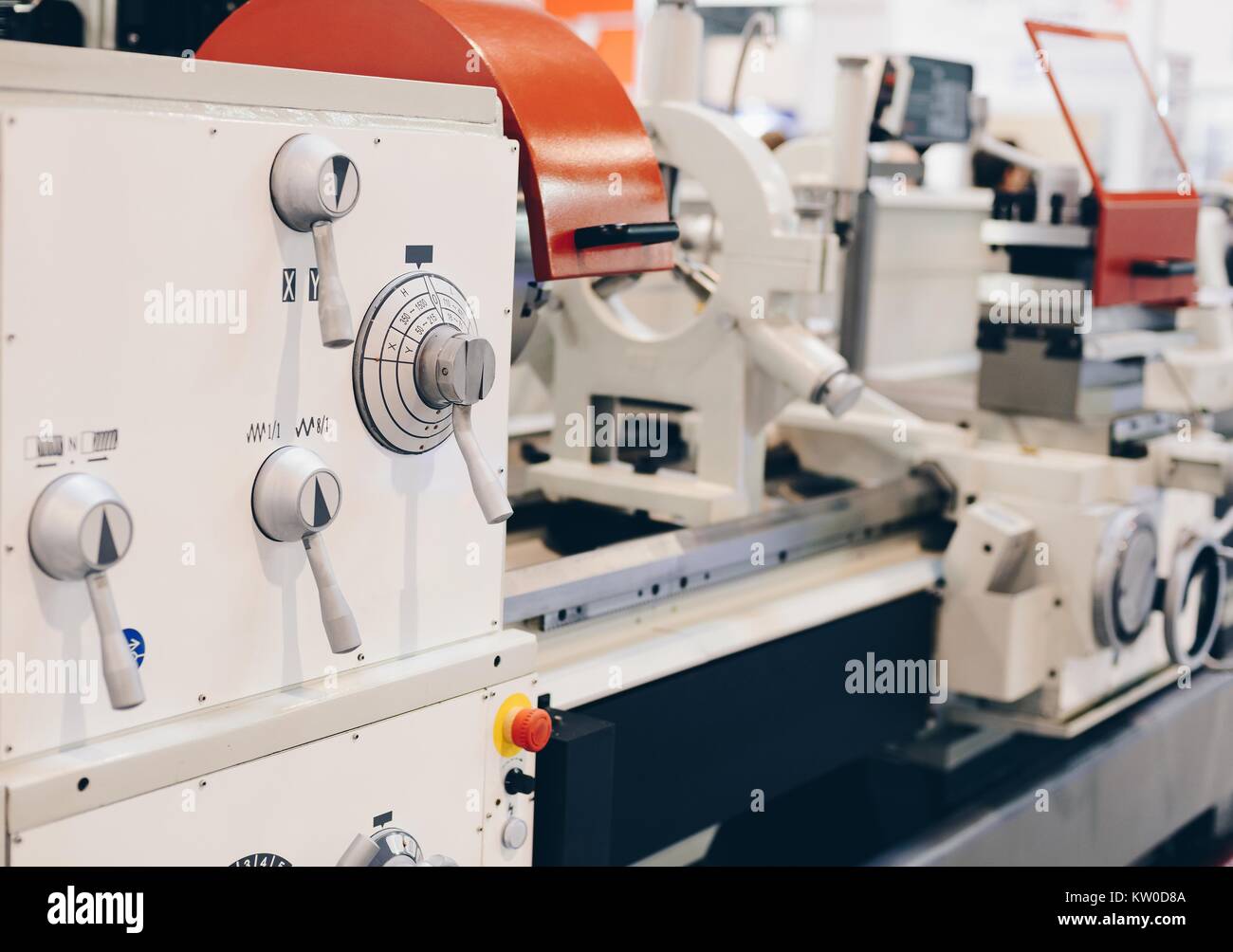 Modern lathe in a factory. Metalworking milling machine Stock Photo - Alamy