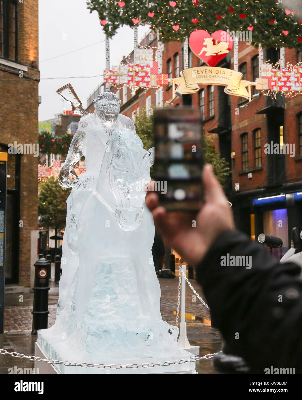 A life sized sculpture of Caesar on horseback made entirely of ice is ...