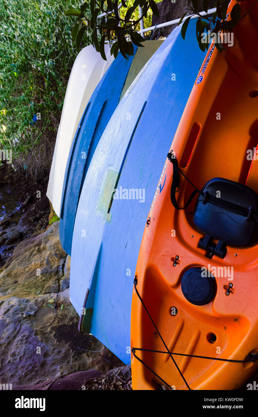 Boats Leaning Against a Rock at a seashore in Snails Bay Birchgrove ...