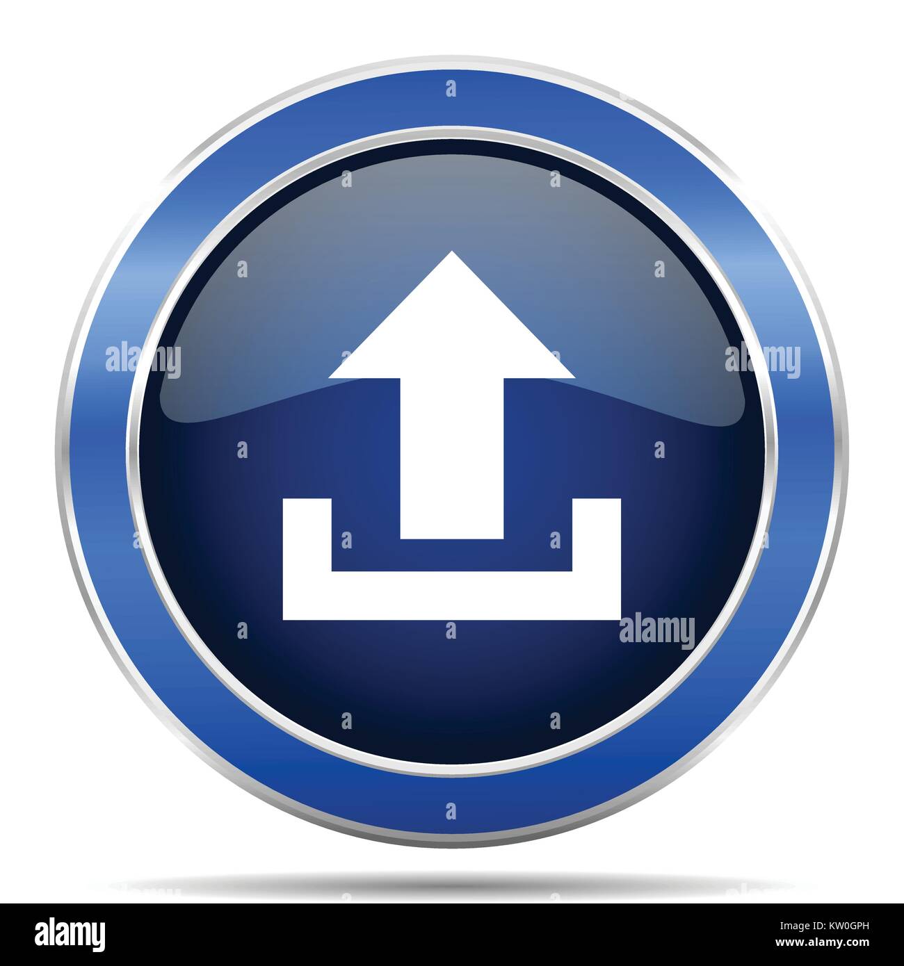 Upload vector icon. Modern design blue silver metallic glossy web and ...