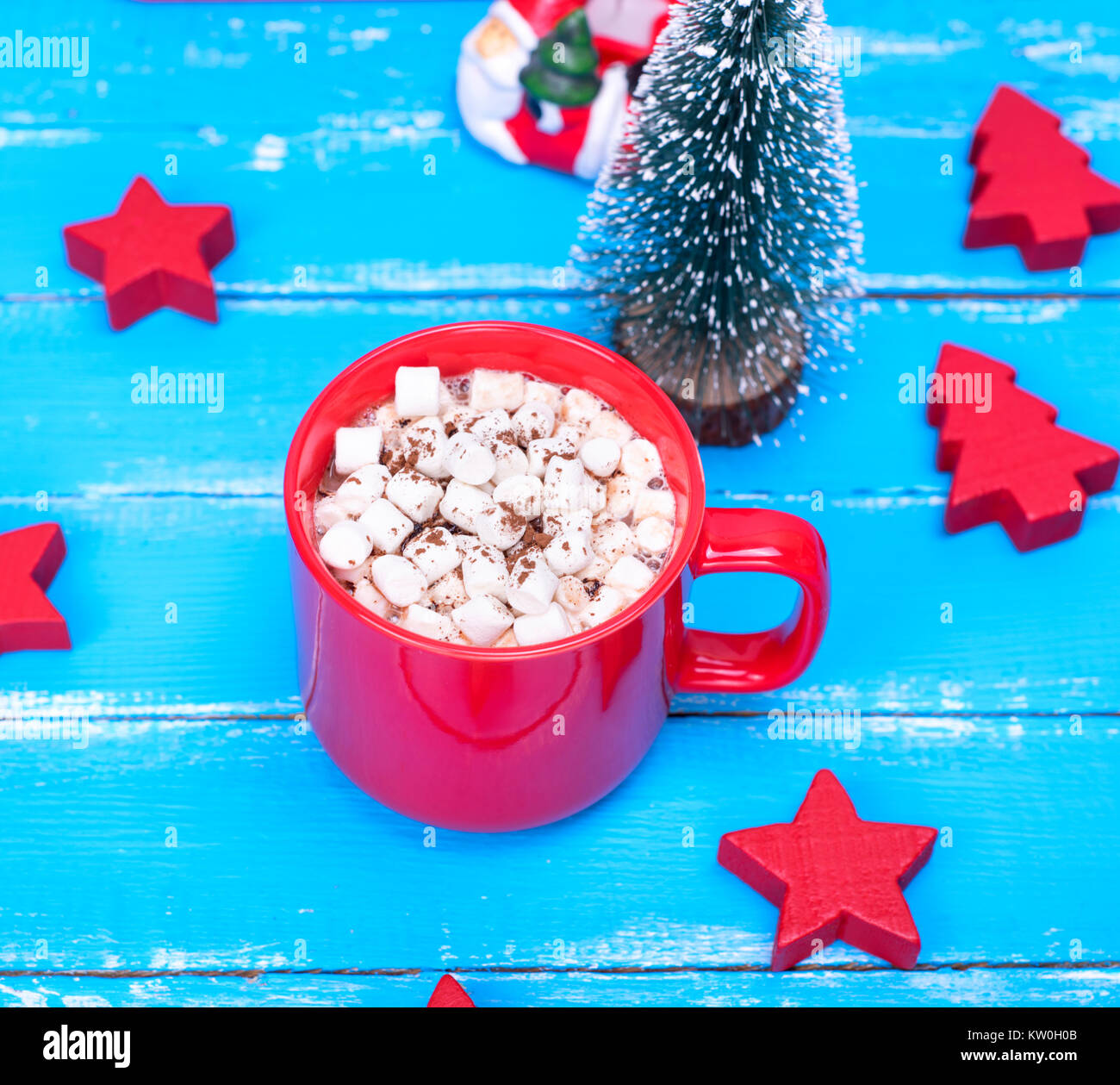 hot chocolate with marshmallow in a red ceramic mug, top view Stock ...