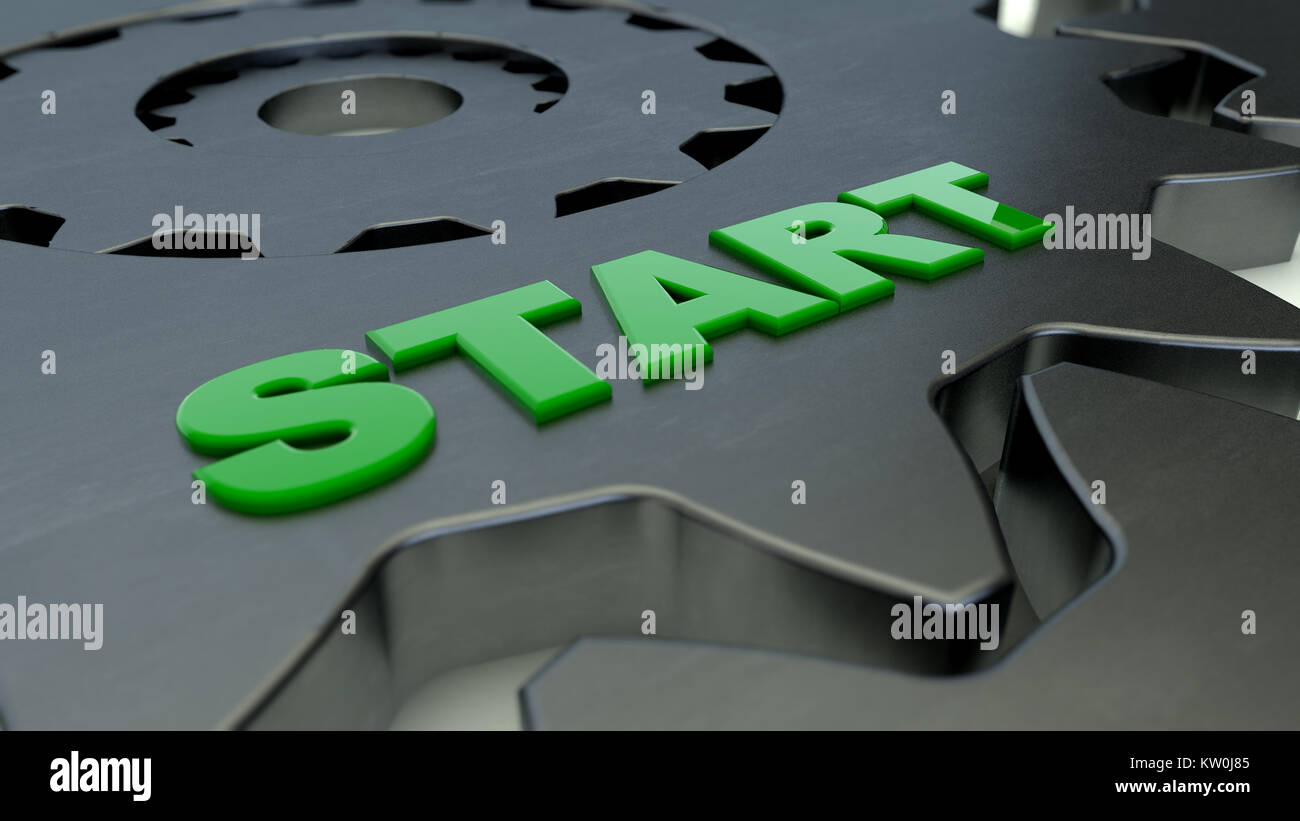 3d rendering. Gear and Start word Stock Photo - Alamy