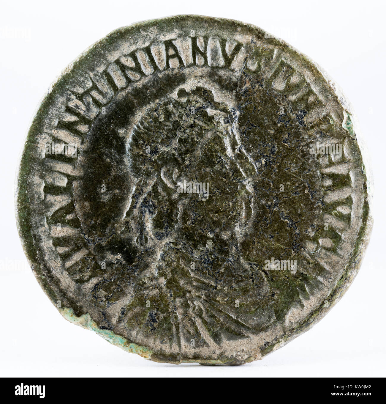 Ancient Roman copper coin of Emperor Valentinian II. Obverse Stock ...