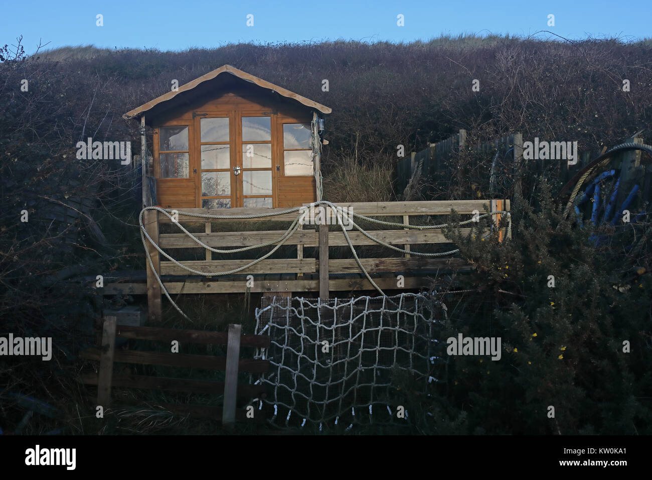 beach shack locked up for the winter Eccles-on-Sea, Norfolk, UK ...