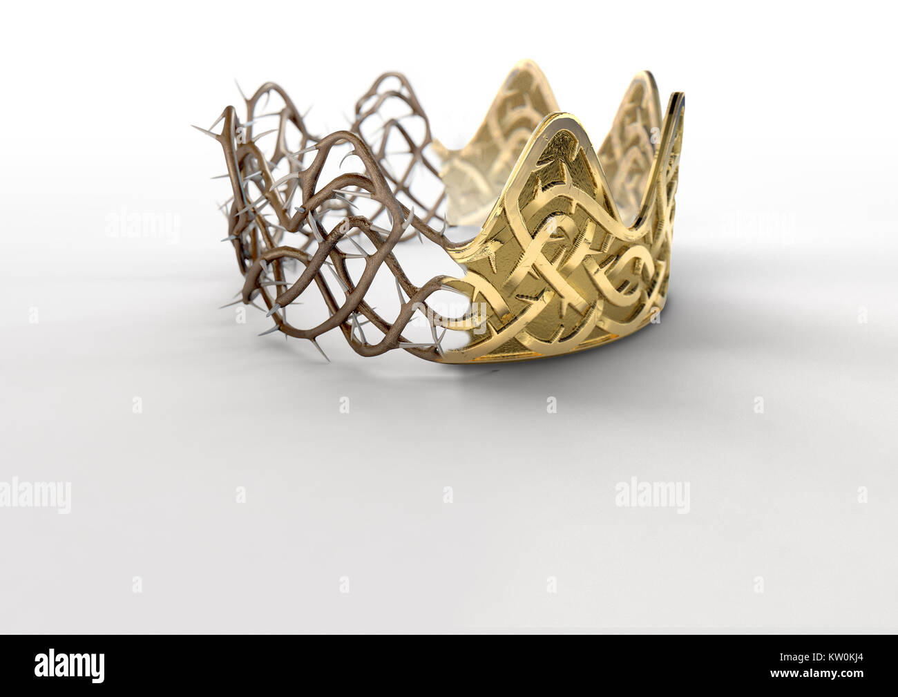 A religious crucifixion concept of a split between a golden crown and a ...