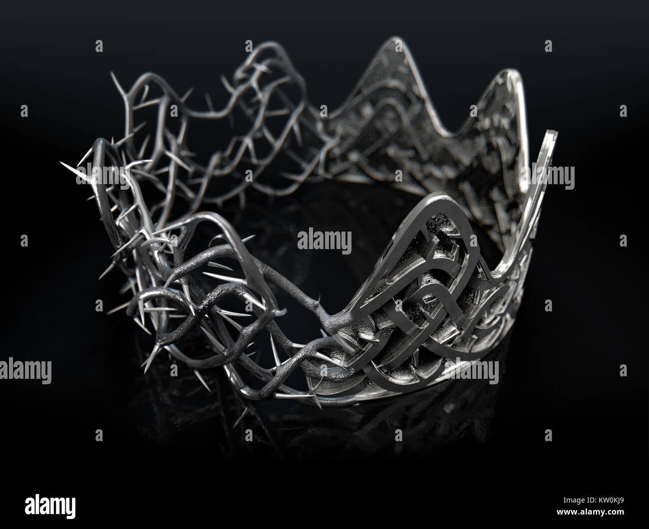 A religious crucifixion concept of a split between a silver crown and a ...