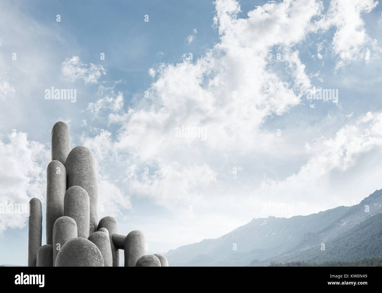Multiple stone columns with breathtaking landscape Stock Photo - Alamy