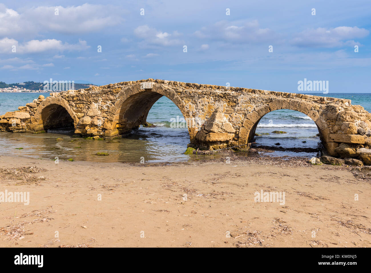 The Venetian Bridge of Argassi in Zakynthos. The bridge is a ...