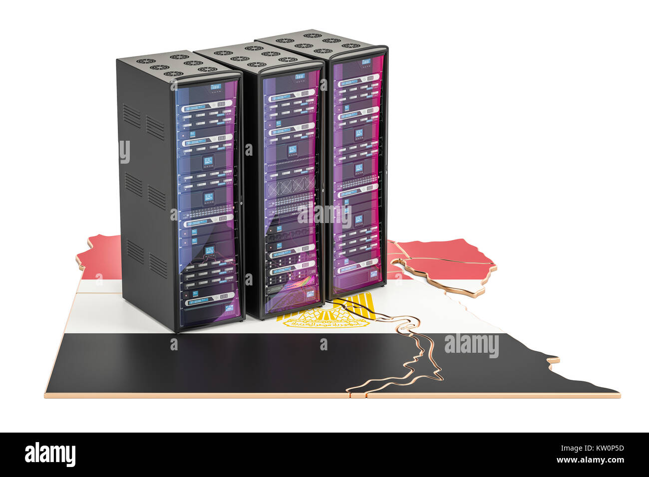 Data Center server racks in Egypt concept, 3D rendering isolated on ...