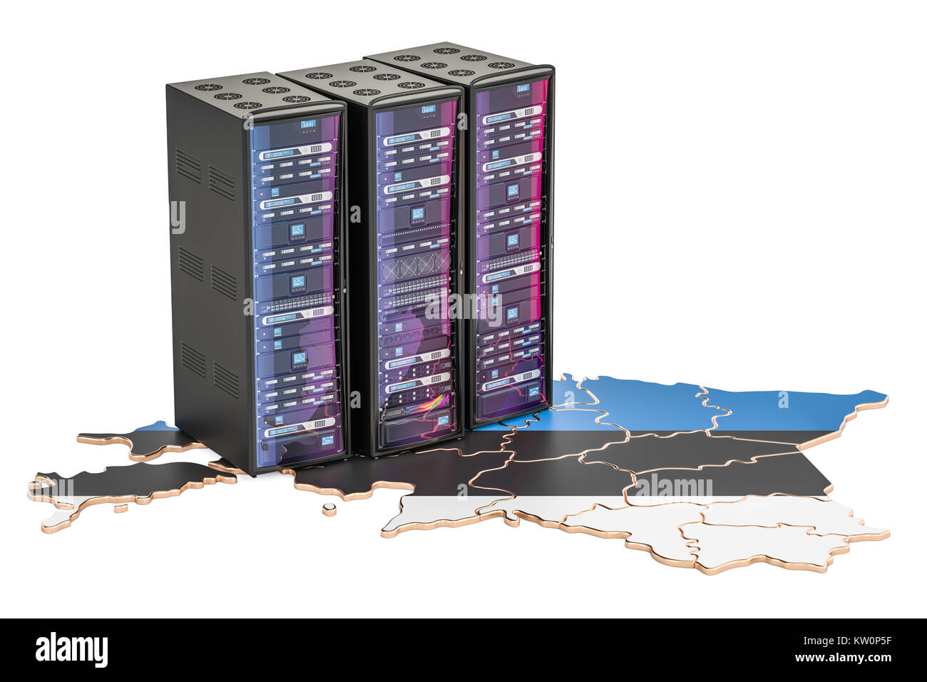 Data Center server racks in Estonia concept, 3D rendering isolated on ...