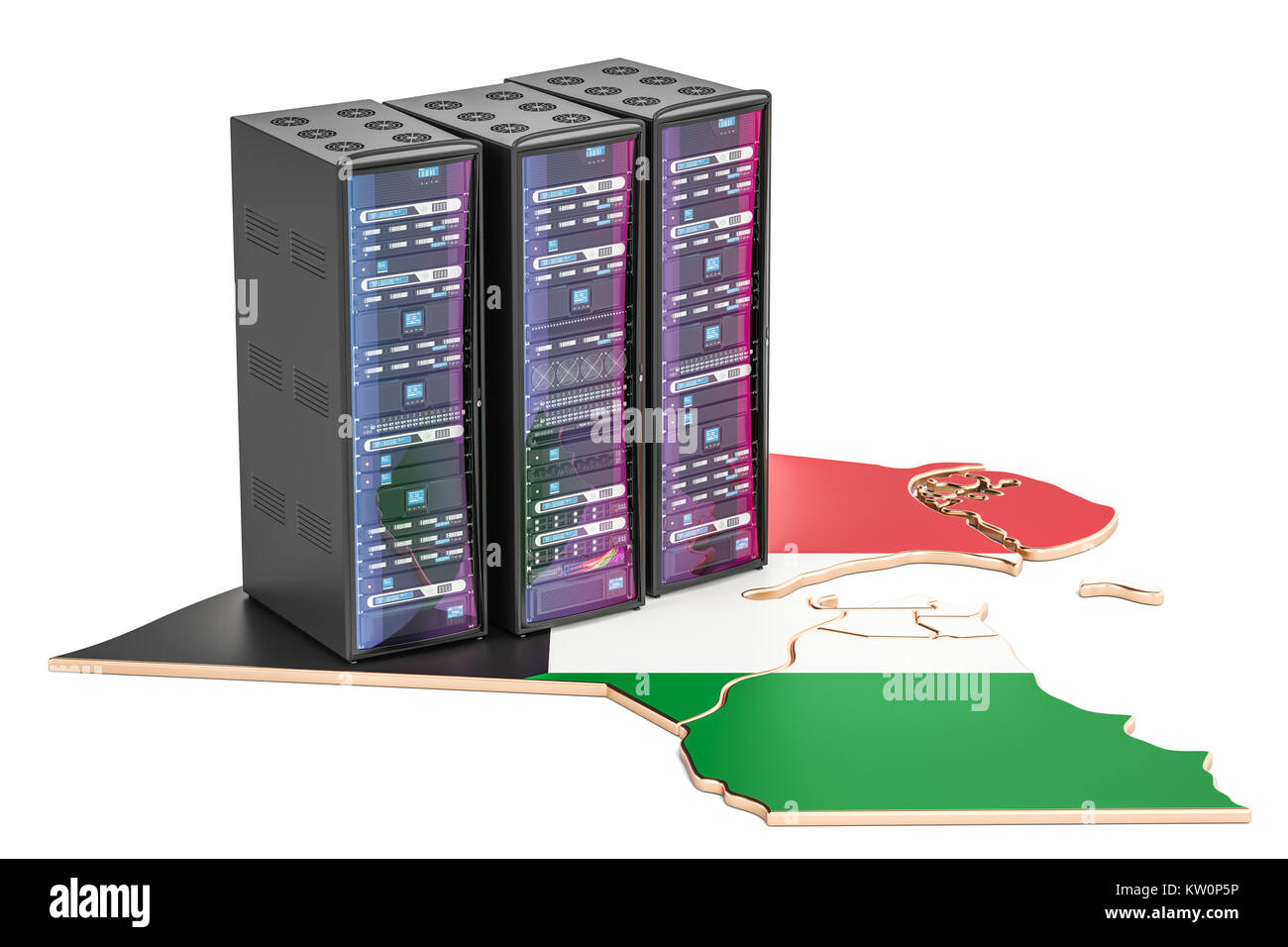 Data Center server racks in Kuwait concept, 3D rendering isolated on ...