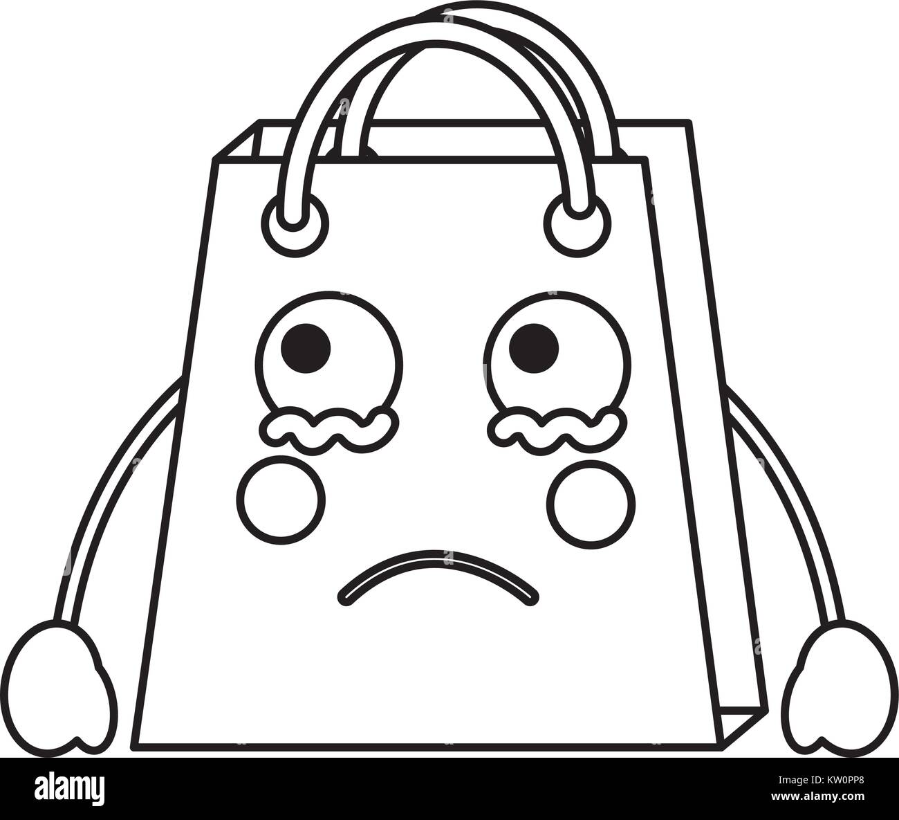shopping bag sad emoji icon image vector illustration design black line ...