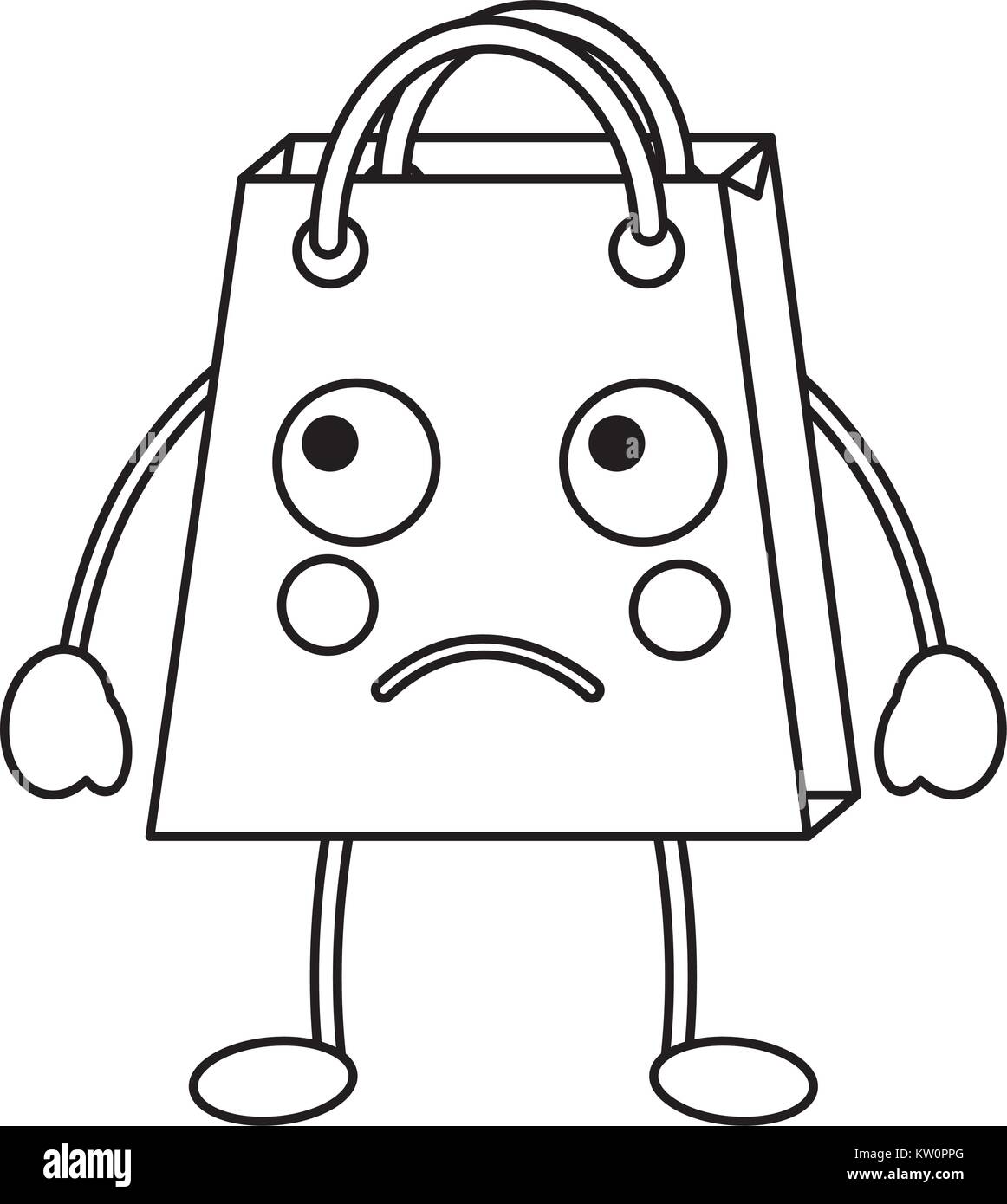 shopping bag sad emoji icon image vector illustration design black line ...