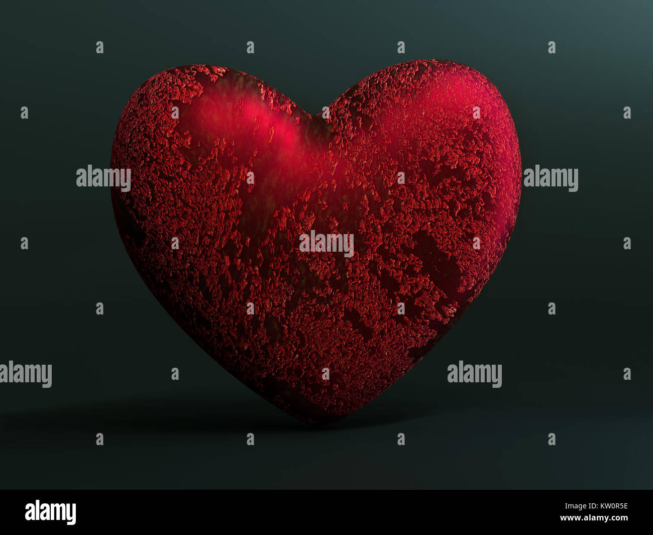3D rendering of red metallic heart on dark grey background Stock Photo ...