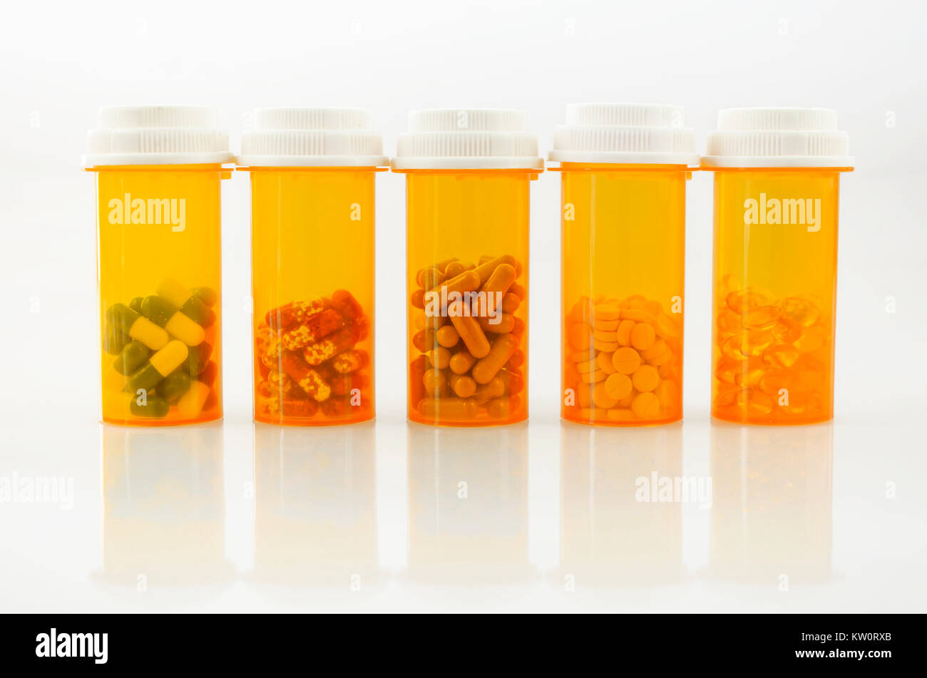 Medicine in light protected bottle. Capsules in orange bottle. Refill ...