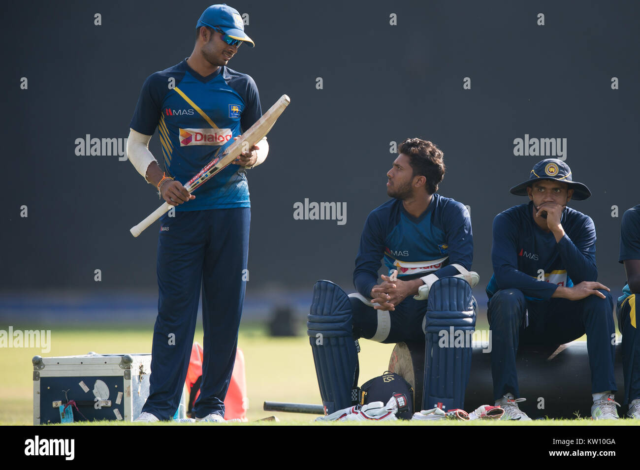 Sri Lanka hard hitting batsman Dasun Shanaka (L) having a chat with ...