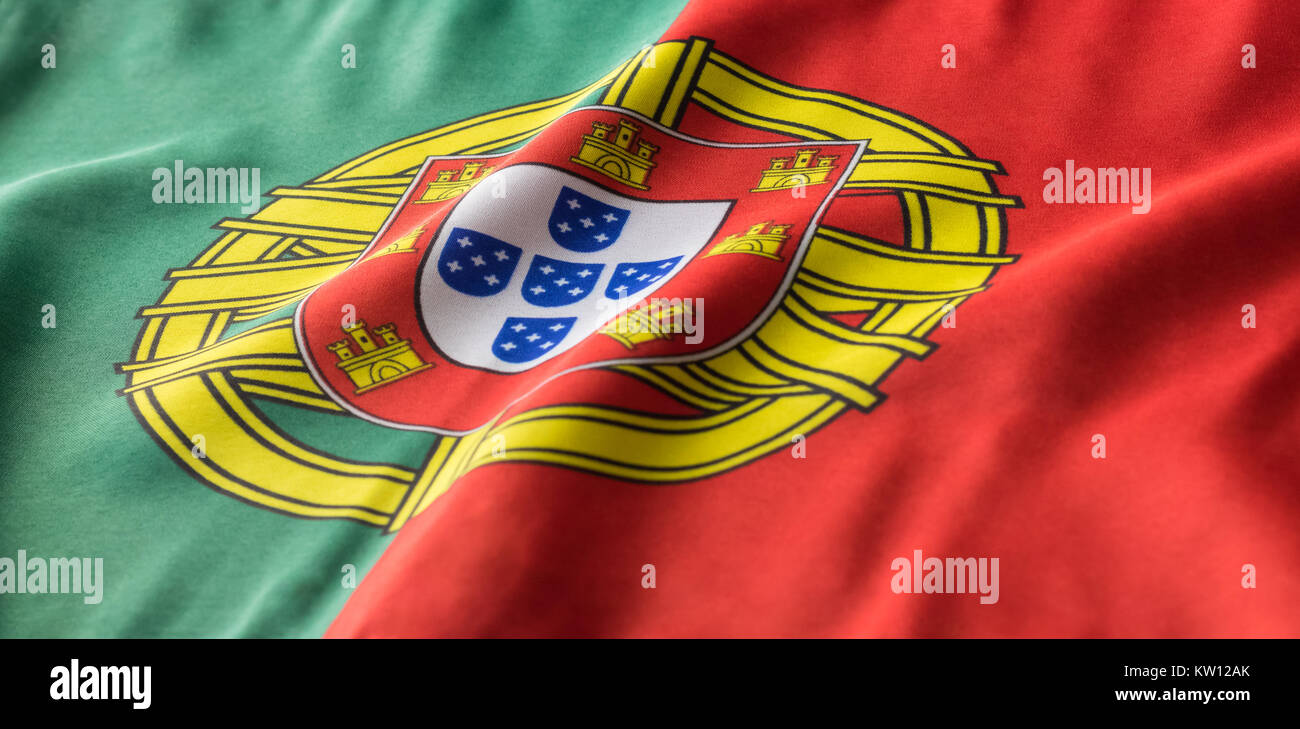 A Portuguese flag is seemingly waving in the wind. The Coat of Arms in ...