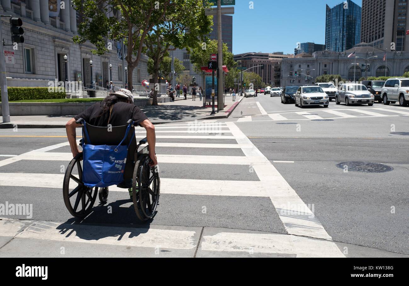 In the Civic Center neighborhood of San Francisco, a disabled homeless ...
