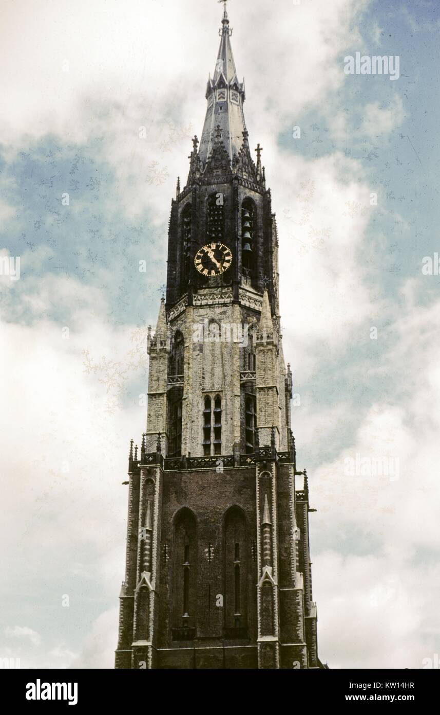 Nieuwe Kerk clock tower in Delft, Netherlands, 1952 Stock Photo - Alamy
