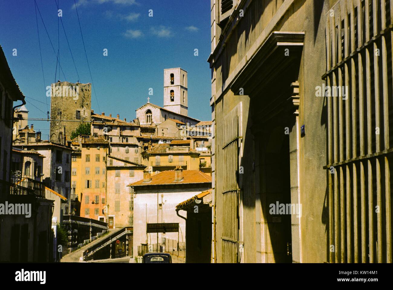 Buildings and a church tower in Salerno, Italy, 1952 Stock Photo - Alamy