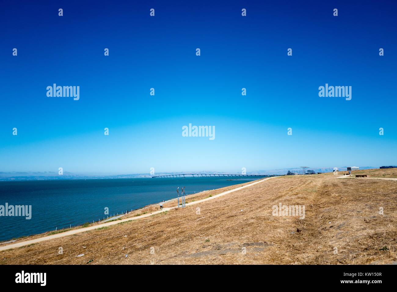 View of the San Mateo Bridge across the San Francisco Bay from a hill ...