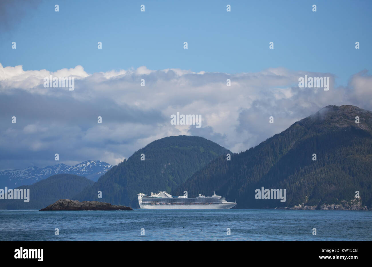 Cruise ship headed from Glacier Bay to Cross Sound in Southeast Alaska ...