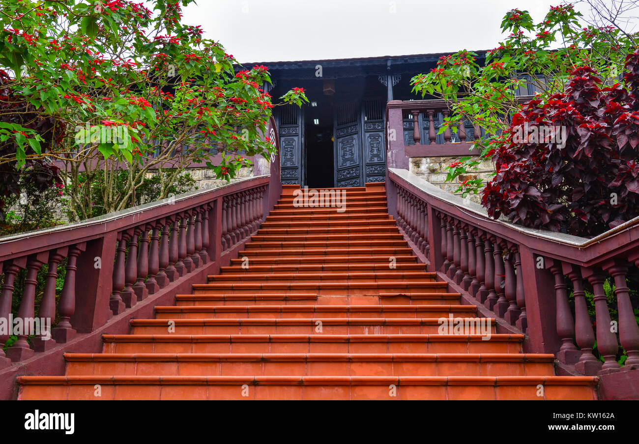 Brick stairs of traditional wooden house in Dalat, Vietnam Stock Photo ...