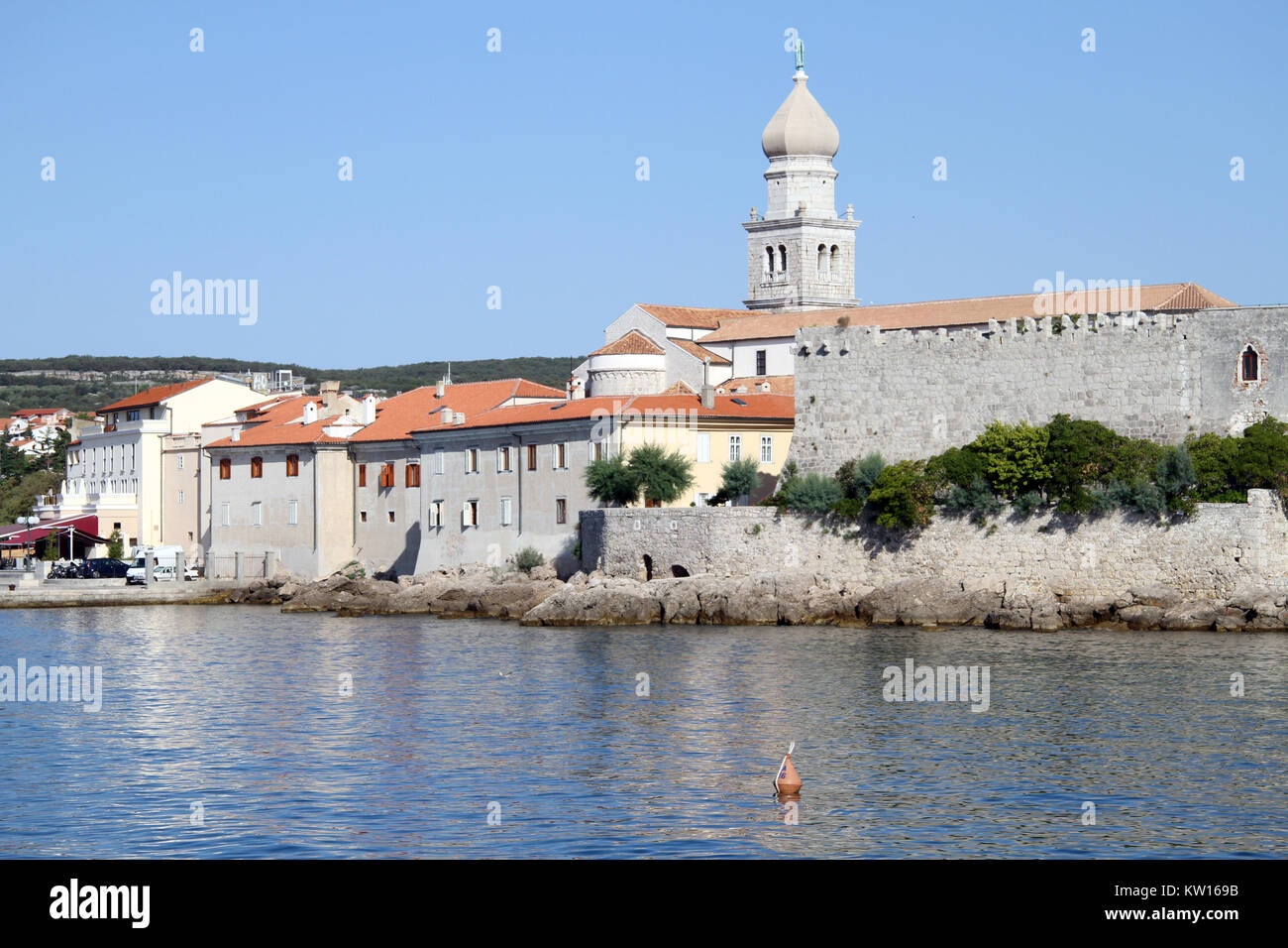 Castle and church on the shore in Krk, Croatia Stock Photo - Alamy