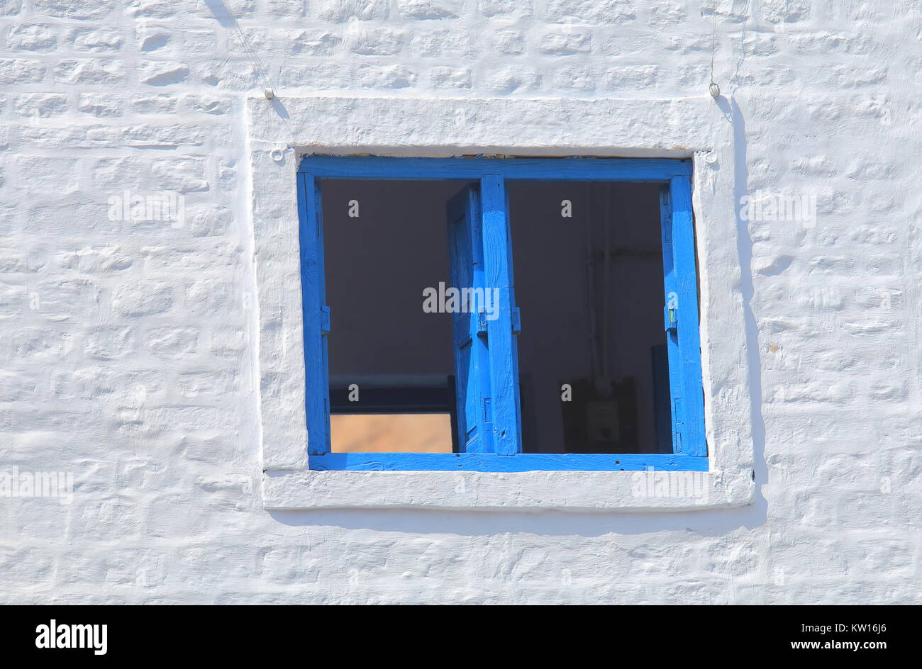 Blue window frame with white wall Jodhpur India Stock Photo - Alamy