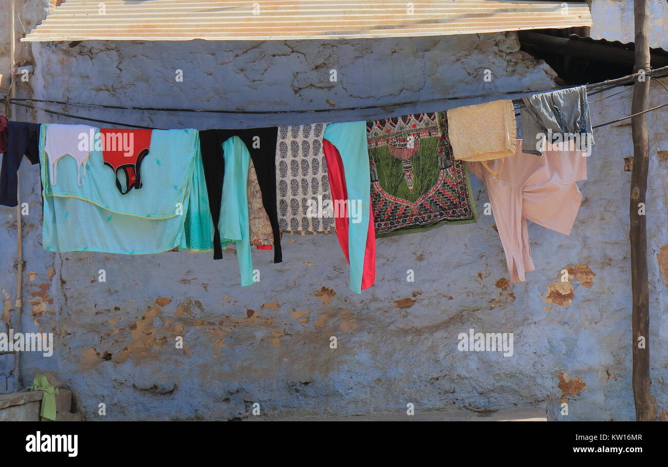 Laundry hanged on clothes line in Jodhpur India Stock Photo - Alamy