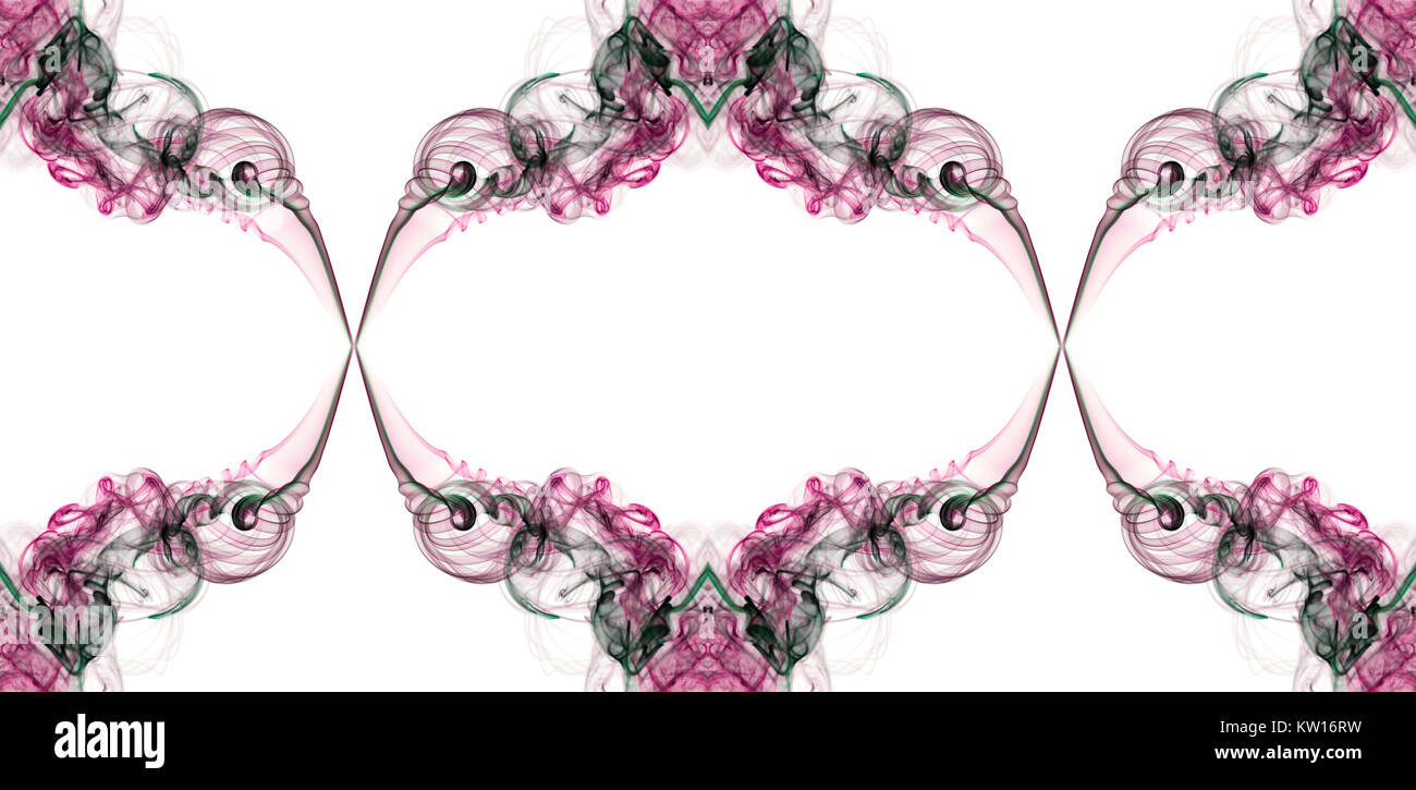 Red, pink and green abstract twisted smoke isolated on white background ...