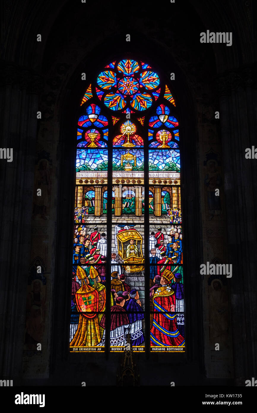 Stained glass window in Votive Church (Votivkirche), Vienna, Austria ...