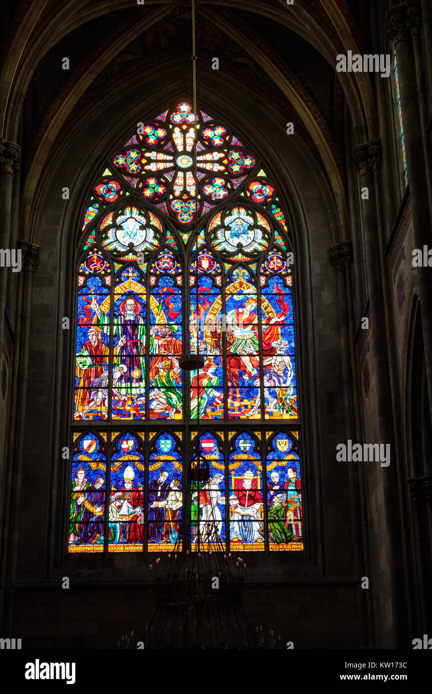 Stained glass window in Votive Church (Votivkirche), Vienna, Austria ...