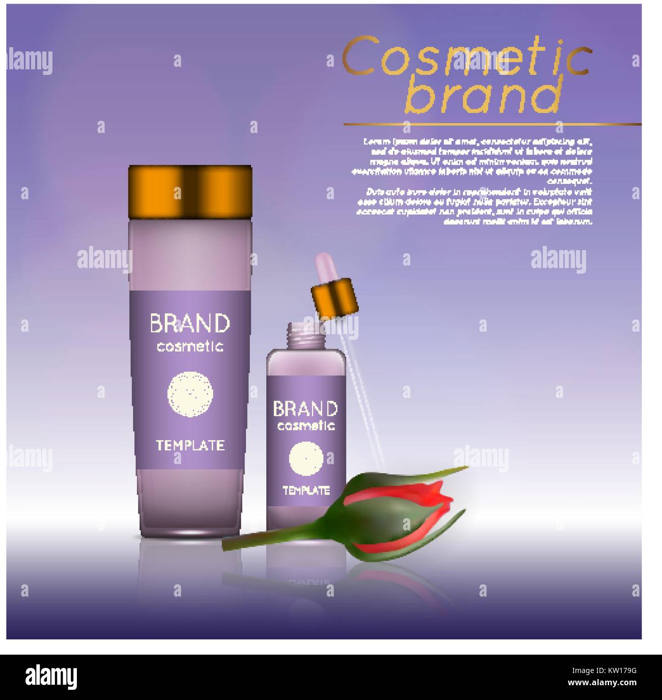 Vector 3D cosmetic illustration with rose and bokeh background. Beauty ...