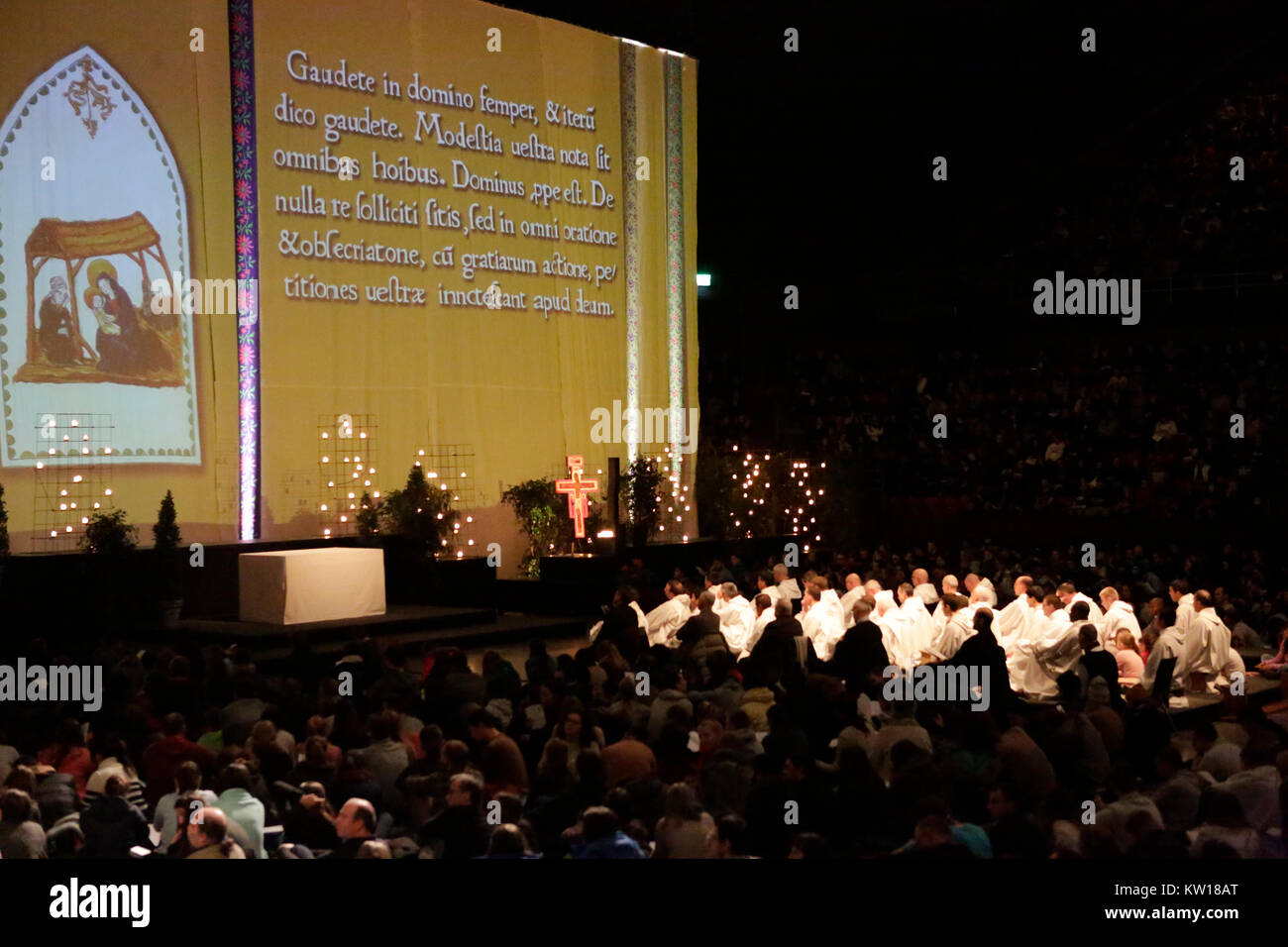 Basel, Switzerland. 28th Dec, 2017. The Taize brothers sit on the floor ...