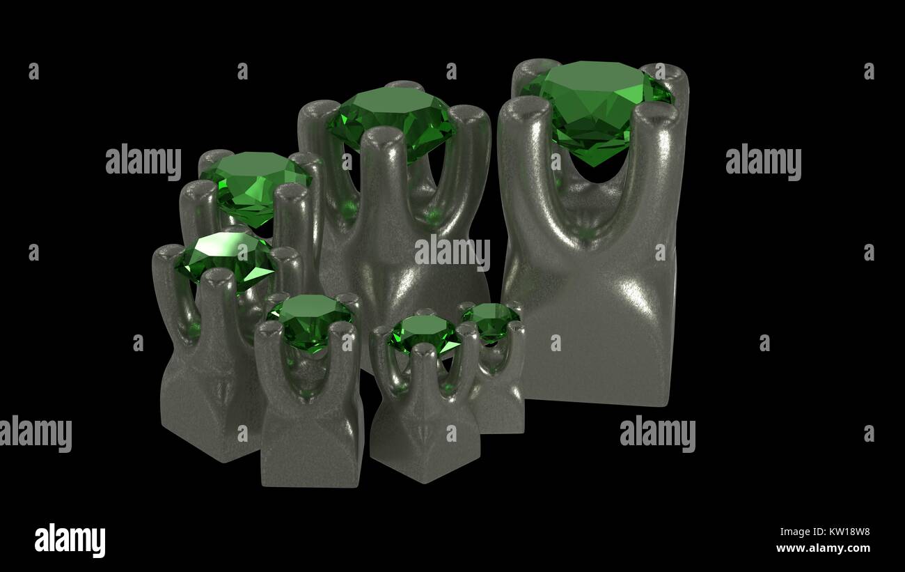 set of gems stones in metal holder mount 3d render Stock Photo - Alamy