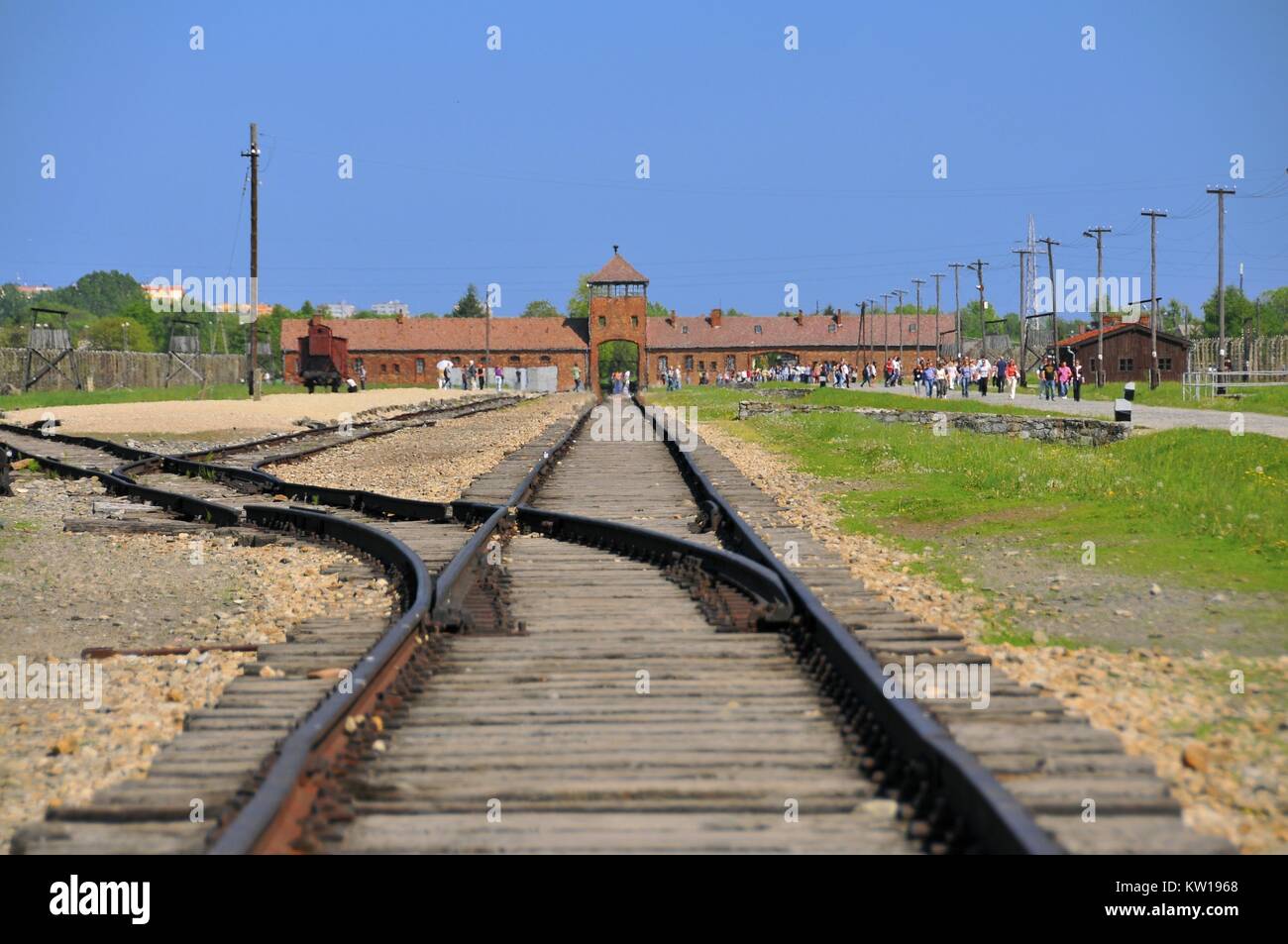 Main entrance. Auschwitz-Birkenau concentration camp, Brzezinka, Lesser ...