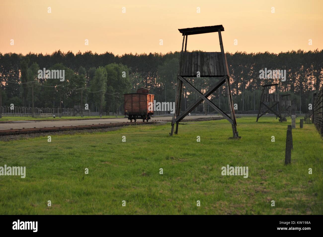 Guard tower. Auschwitz-Birkenau concentration camp, Brzezinka, Lesser ...