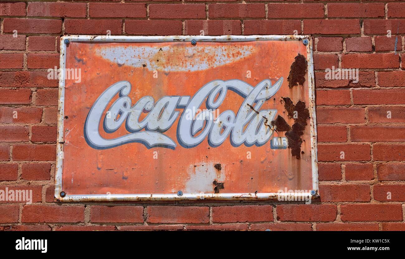 Oklahoma, Usa - July 20, 2017: Sign of Coca-Cola painted in a rusty and ...