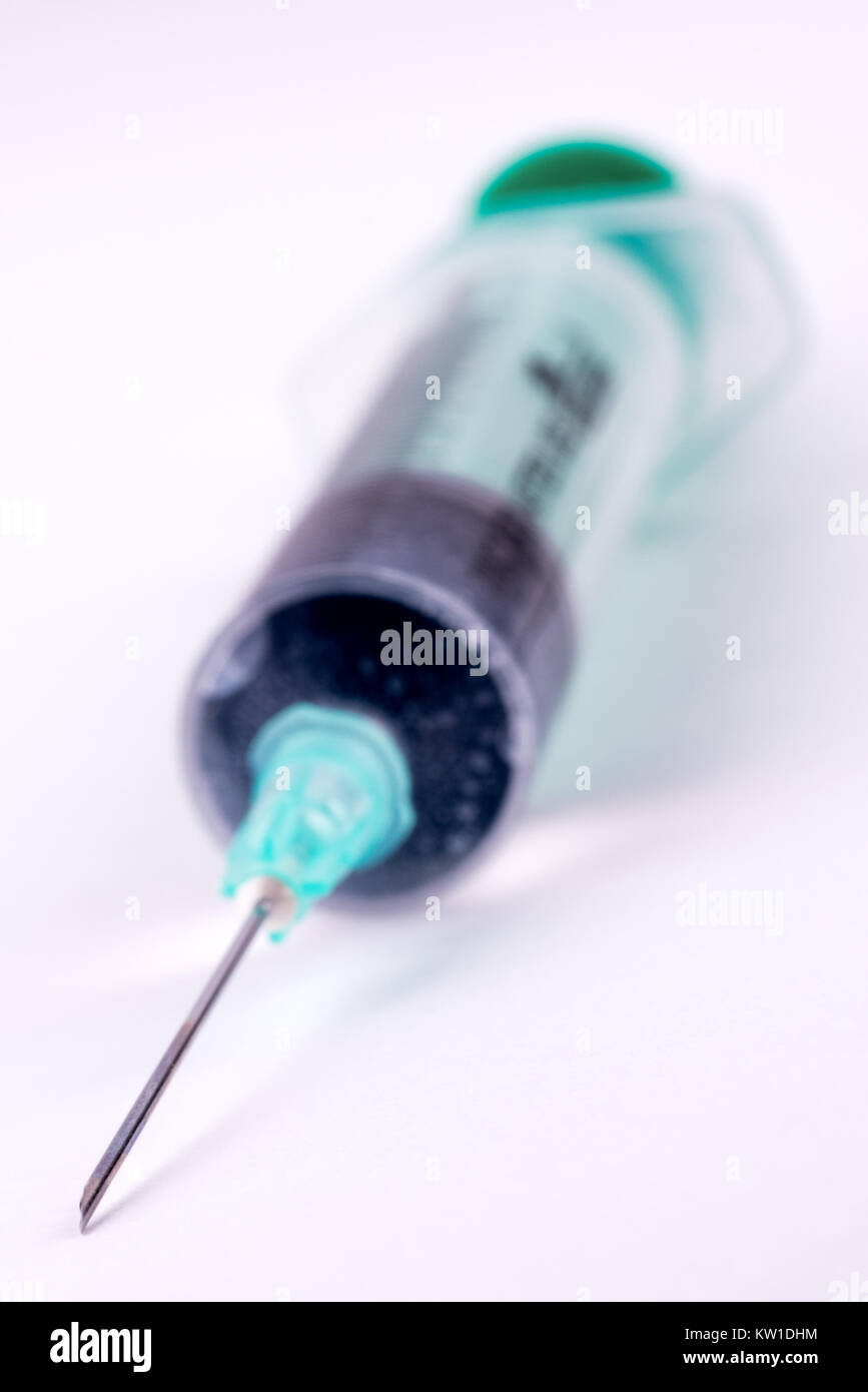 Medical syringe isolated on a white background. macro photo Stock Photo ...