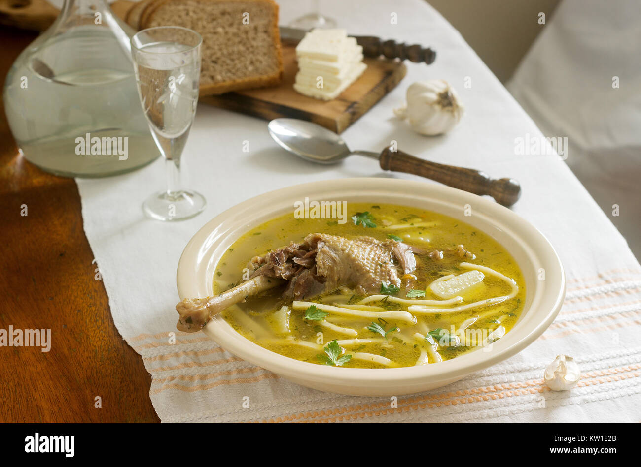 Chicken soup zama traditional Moldovan or Romanian soup served with ...