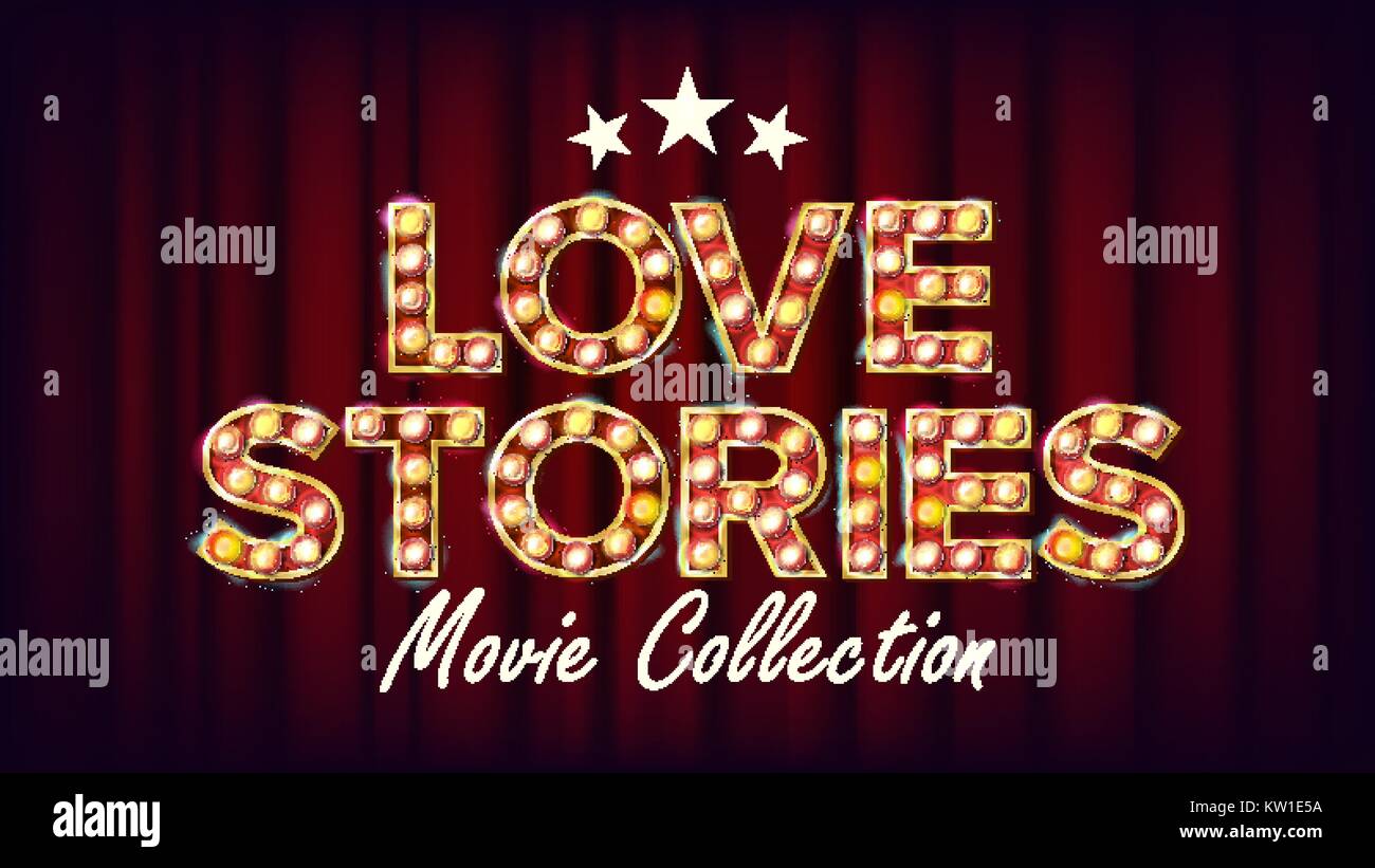 Love Stories Movie Collection Poster Vector. Retro Cinema Shining Light ...