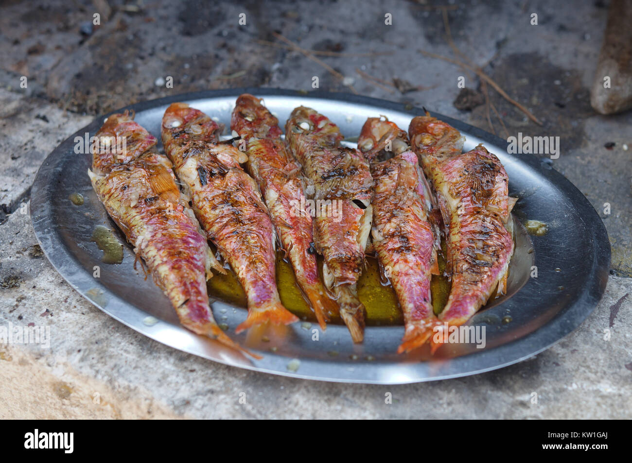 Grilled fish on the plate Stock Photo - Alamy