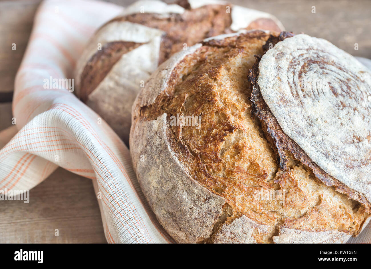 Two loaves of bread on the old-fashioned background Stock Photo - Alamy